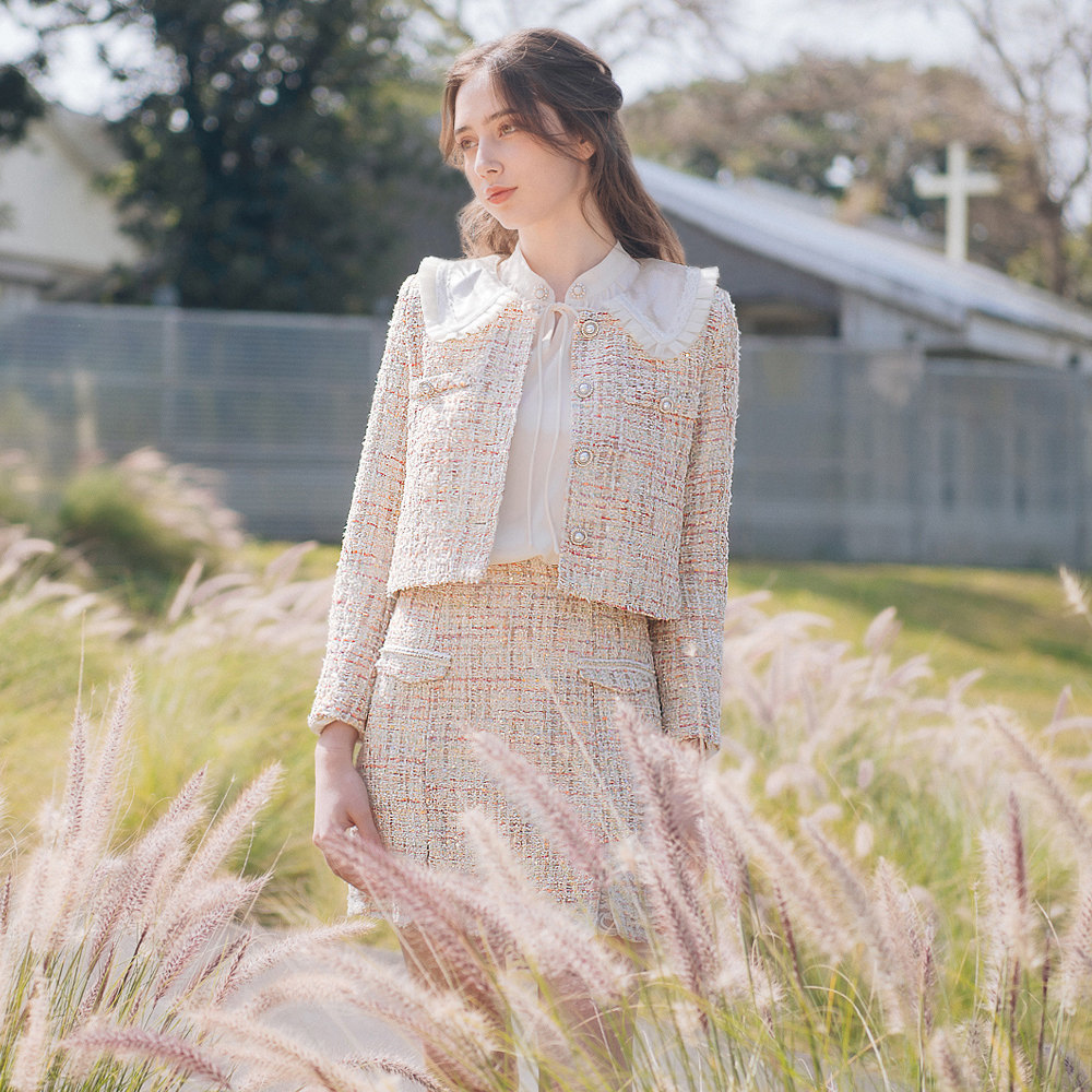 小香風毛呢格紋可拆領杏色外套11-711|-O'MUSES 輕奢禮服洋裝 女裝品牌官方購物網歐繆思輕奢女裝品牌-商品區